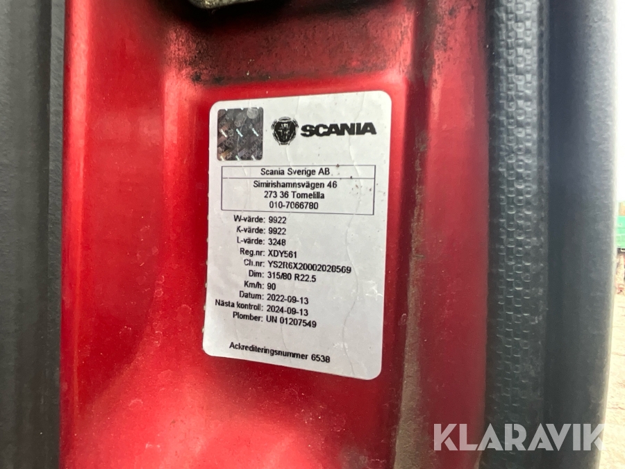 Spannmålsbil Scania R500LB, Simrishamn, Klaravik auktioner