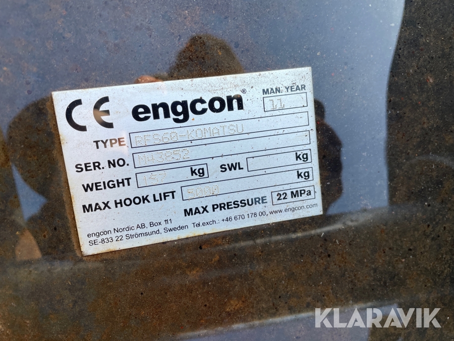 Redskapsfäste Engcon RFS60-Komatsu, Vadstena, Klaravik aukti