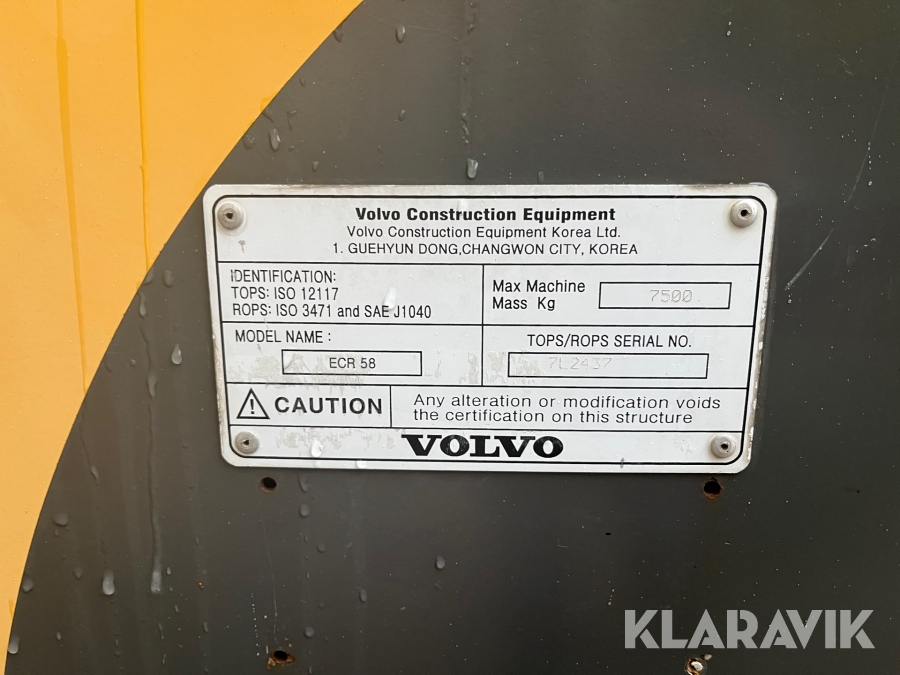 Grävmaskin Volvo ECR58 Plus, Haninge, Klaravik auktioner
