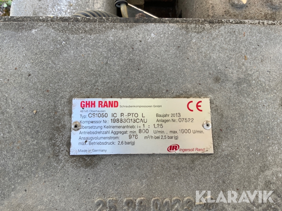 Lossningskompressor till bulkbil Ghh Rand CS1050, Lekeberg,