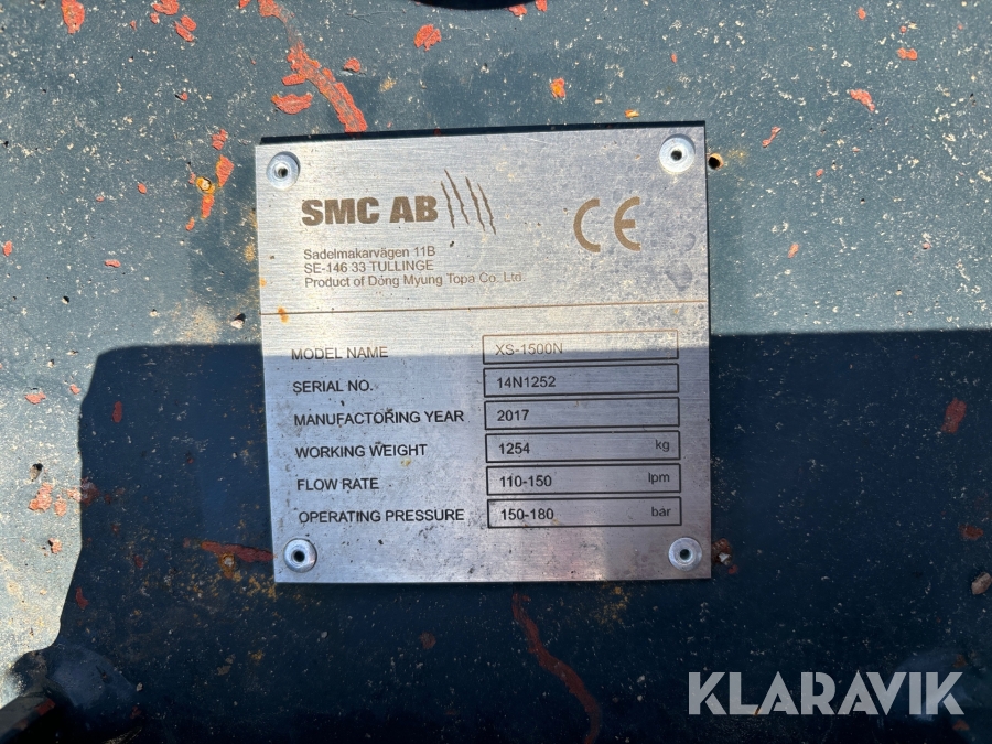 Hydraulhammare SMC XS-1500N, Stockholm, Klaravik auktioner