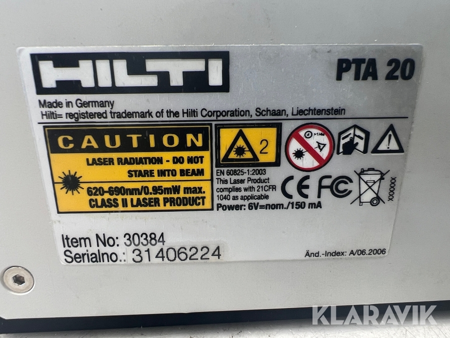 Kalibreringsvertyg Hilti PTA 20, Svalöv, Klaravik auktioner