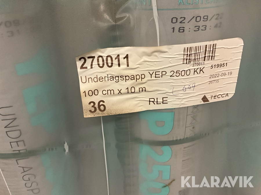 Takpapp T-Emballage YEP 2500, Vetlanda, Klaravik auktioner