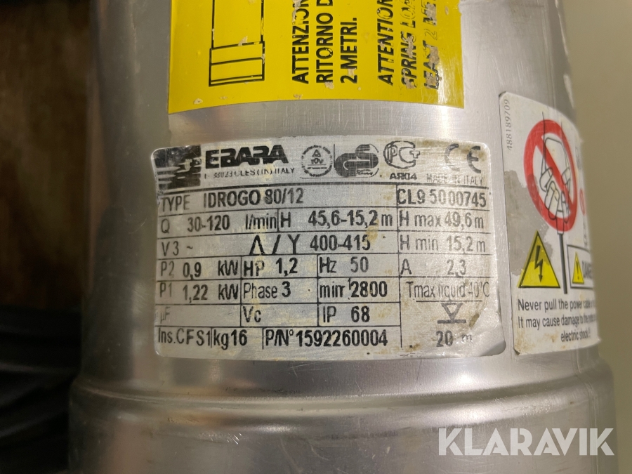 Dränkbarpump Ebara Idrogo 80/12, Varberg, Klaravik auktioner