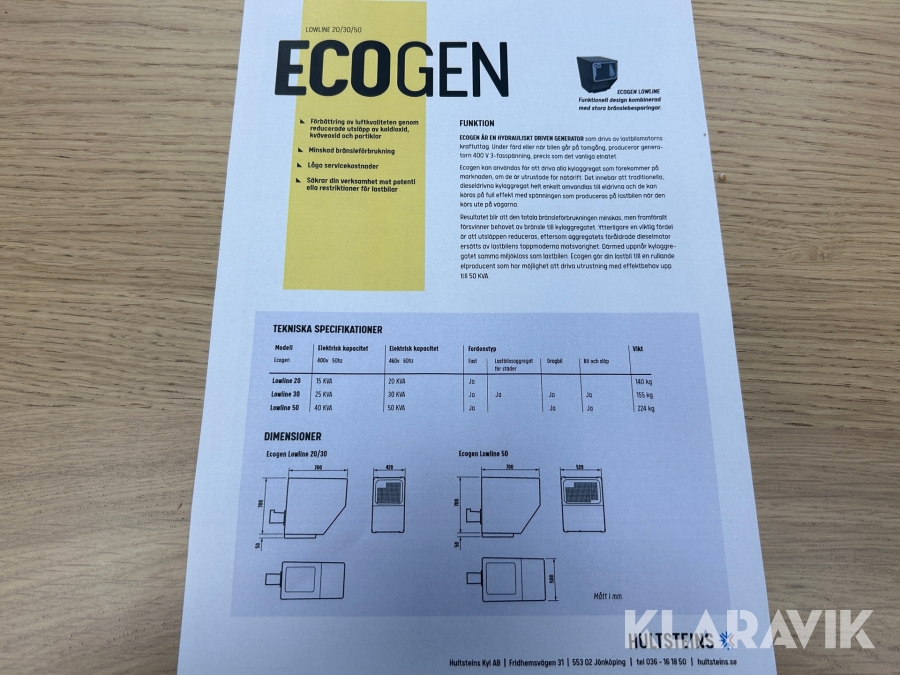 Hydraulisk Generator Ecogen 30, Borlänge, Klaravik auktioner