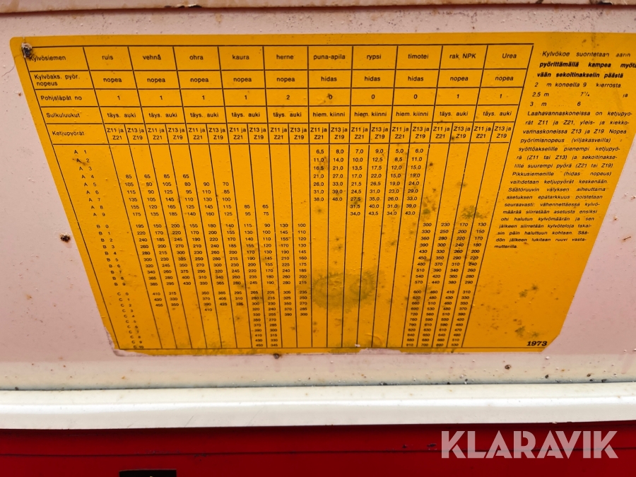 Såmaskin Wärtsilä PRHL21E, Vänersborg, Klaravik auktioner