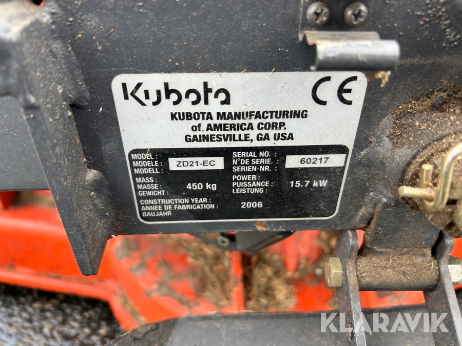Åkgräsklippare Kubota ZD21-EC, Mark, Klaravik auktioner