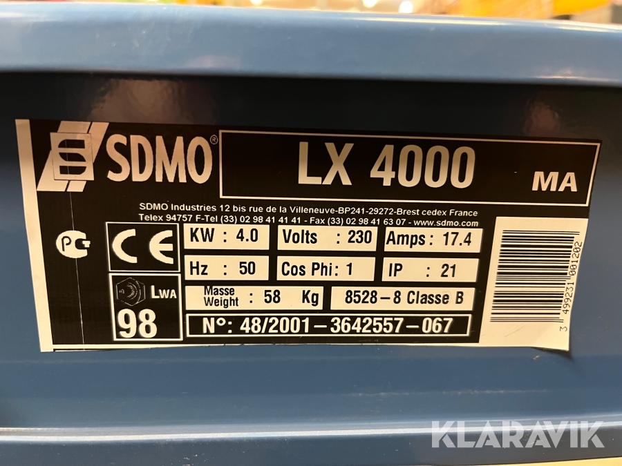 Generator SDMO LX 4000, Stockholm, Klaravik auktioner