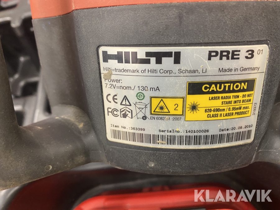 Planlaser Hilti PRE3, Säter, Klaravik auktioner