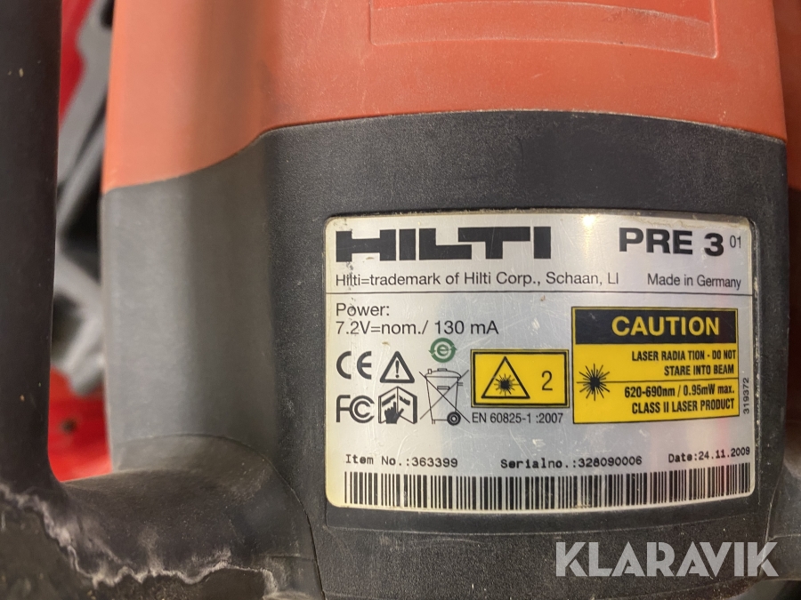 Planlaser Hilti PRE3, Säter, Klaravik auktioner