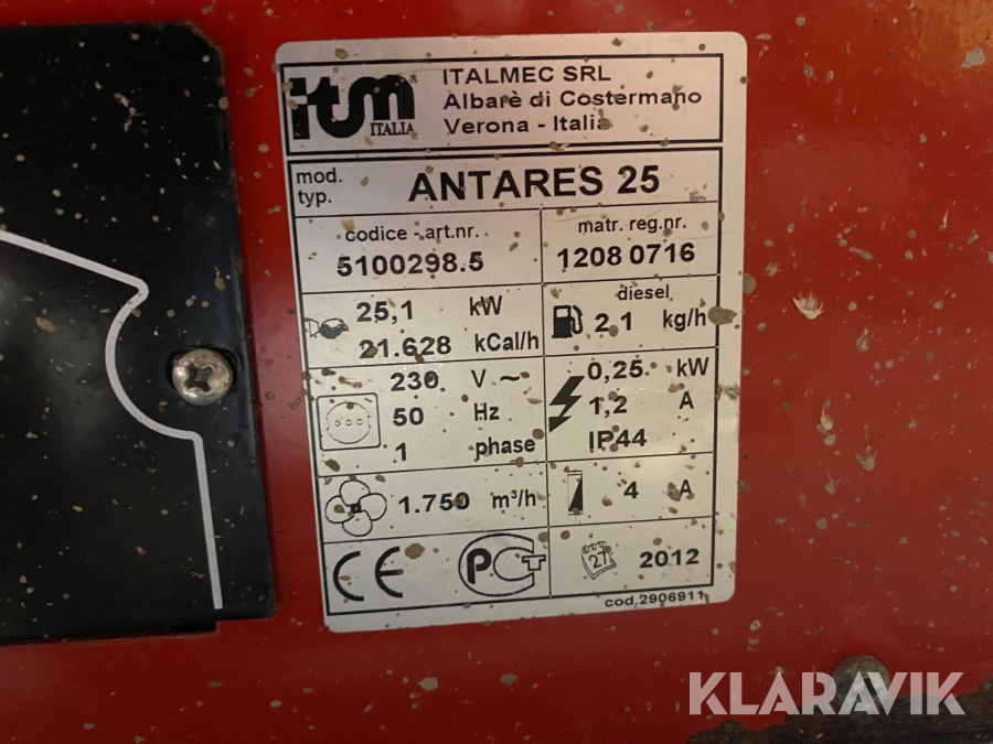 Varmluftsfläkt Diesel ITM Antares 25, Kungsbacka, Klaravik a