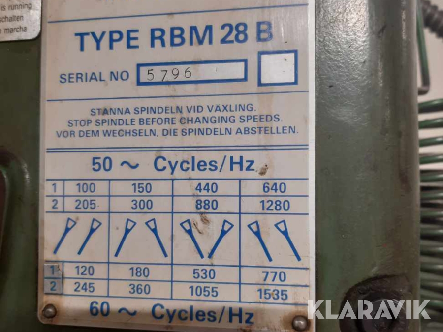 Pelarborrmaskin Modig RBM 28 B, Norrtälje, Klaravik auktione