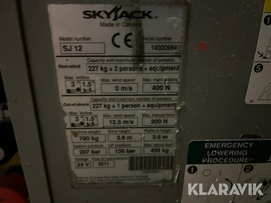 Pelarlift Skyjack SJ12, Tranås, Klaravik auktioner