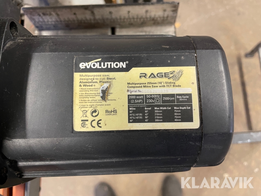 Kap och gersåg för järn Evolution Rage 3, Västervik, Klaravi