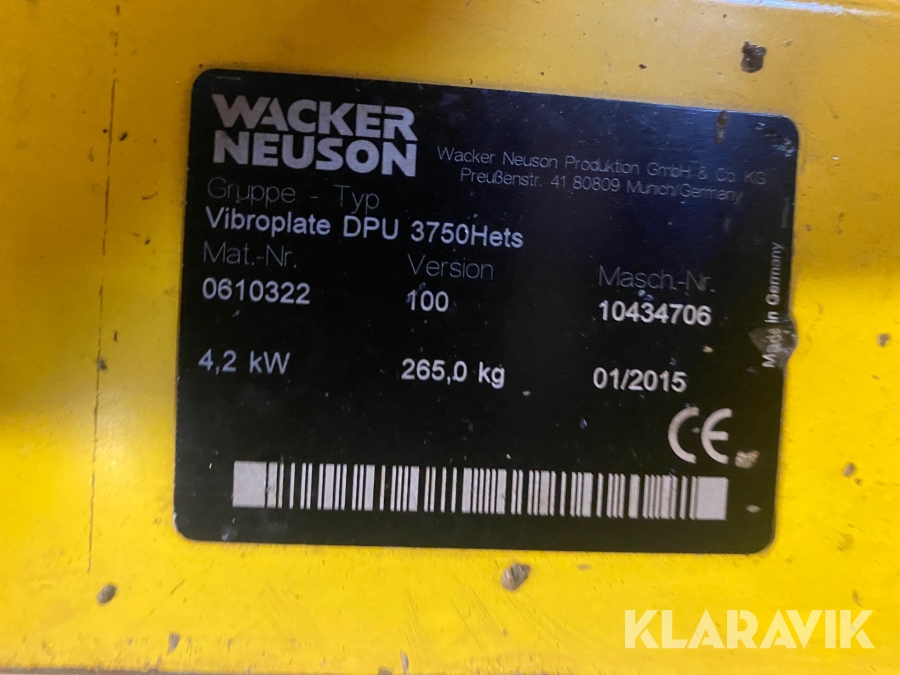 Markvibrator Wacker Neuson DPU 3750Hets, Ängelholm, Klaravik
