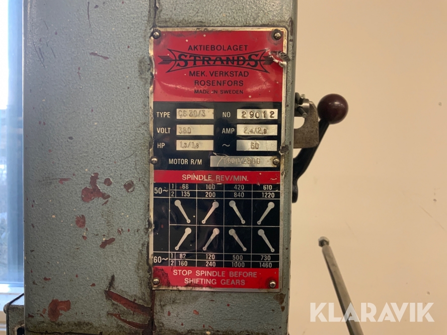 Klaravik Auktioner | Pelarborr Strands Cs 30/3 med borrar