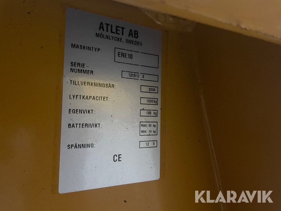Palltruck Atlet ERE10, Oskarshamn, Klaravik auktioner