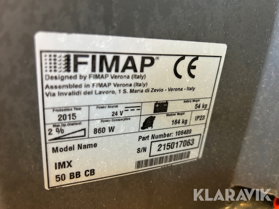 Skurmaskin Fimap IMX 50 BB CB, Helsingborg, Klaravik auktion