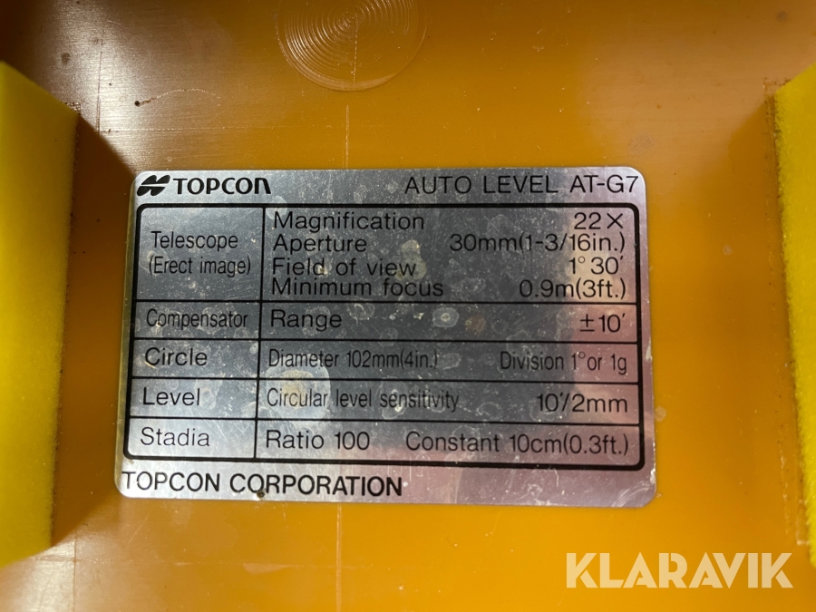 Avvägningsinstrument Topcon AT-G7, Västervik, Klaravik aukti