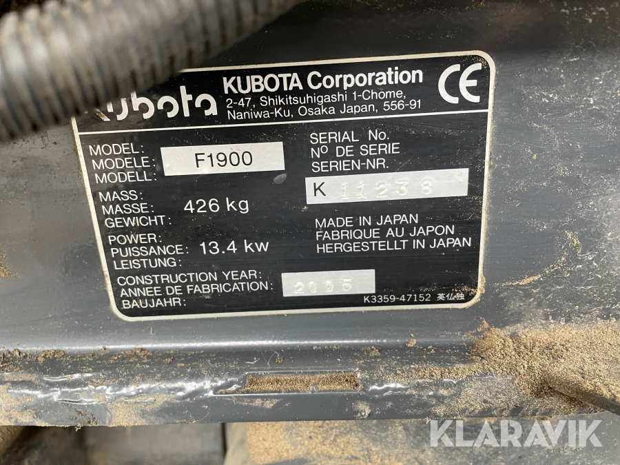 Klaravik Auktioner | Åkgräsklippare Kubota F1900