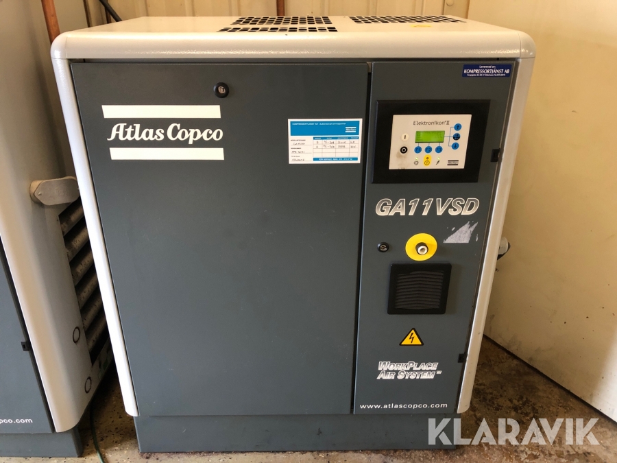 Klaravik Auktioner | Skruvkompressor Atlas Copco GA11VSD