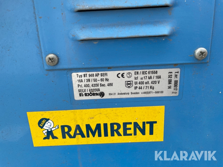 Klaravik Auktioner | 2 Transformatorer El-Björn BT 948 AP