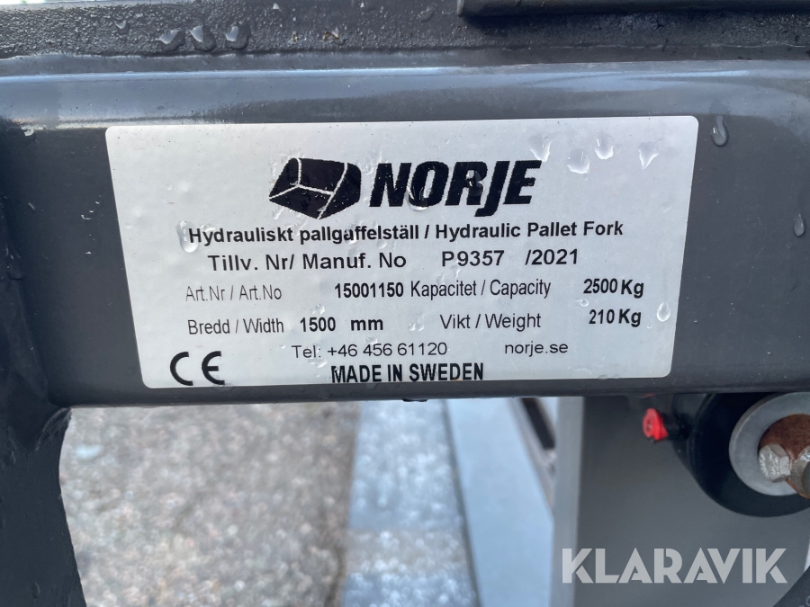 Hydrauliska pallgafflar Norje, Uddevalla, Klaravik auktioner