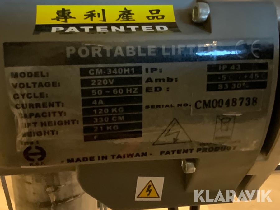 Markislyft KSF CM-340H1, Alingsås, Klaravik auktioner