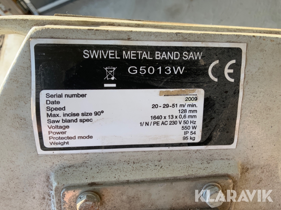 Kallbandsåg Swedol G5013W, Nyköping, Klaravik auktioner