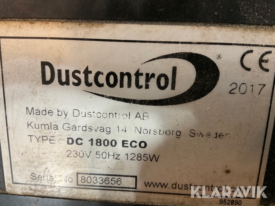 Stoftavskiljare Dustcontrol DC 1800 eco, Jönköping, Klaravik