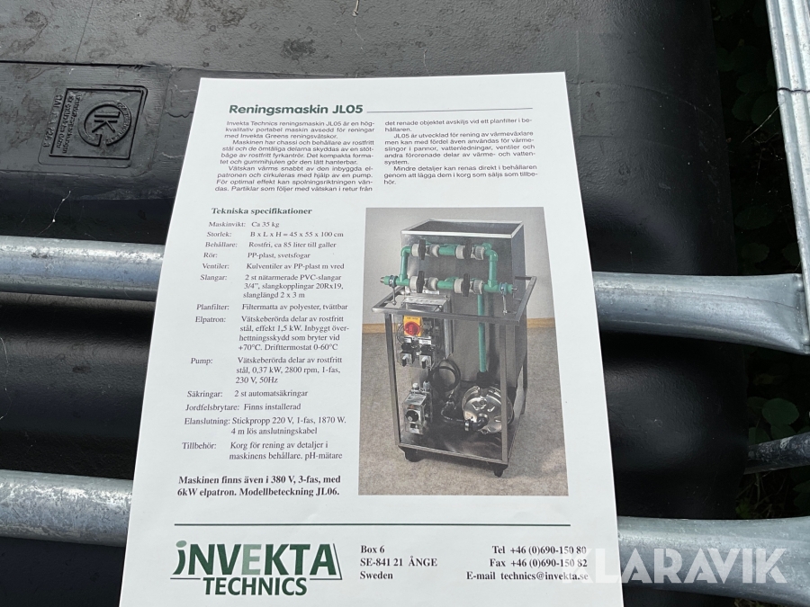 Reningsmaskin Invekta JL05, Luleå, Klaravik auktioner