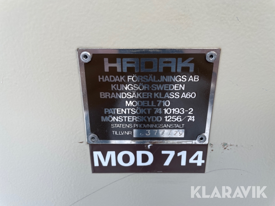 Värdeskåp Hadak Mod 714, Borlänge, Klaravik auktioner
