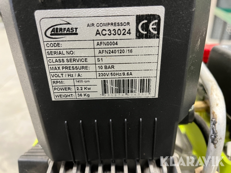 Kompressor Aerfast, Ljungby, Klaravik auktioner