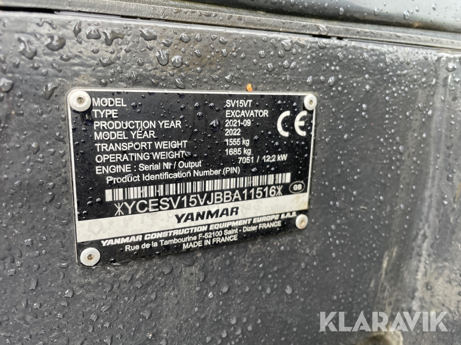 Grävmaskin Yanmar SV15VT, Grums, Klaravik auktioner