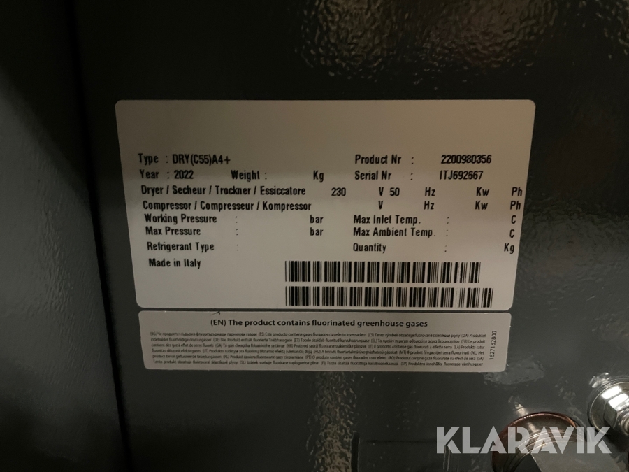 Skruvkompressor Atlas Copco G7FF, Örnsköldsvik, Klaravik auk