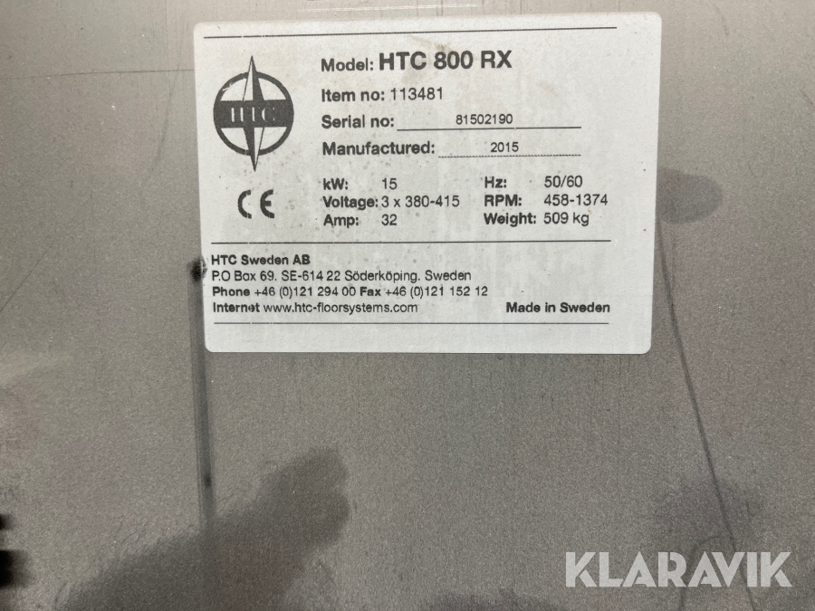 Golvslip HTC 800 RX, Ljungby, Klaravik auktioner
