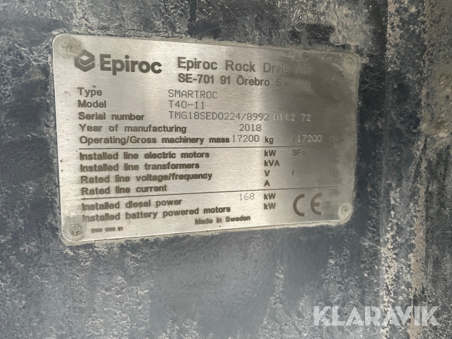 Borrvagn Epiroc Smartroc T40-11, Munkedal, Klaravik auktione Borrvagn Epiroc Smartroc T40-11, Munkedal, Klaravik auktione