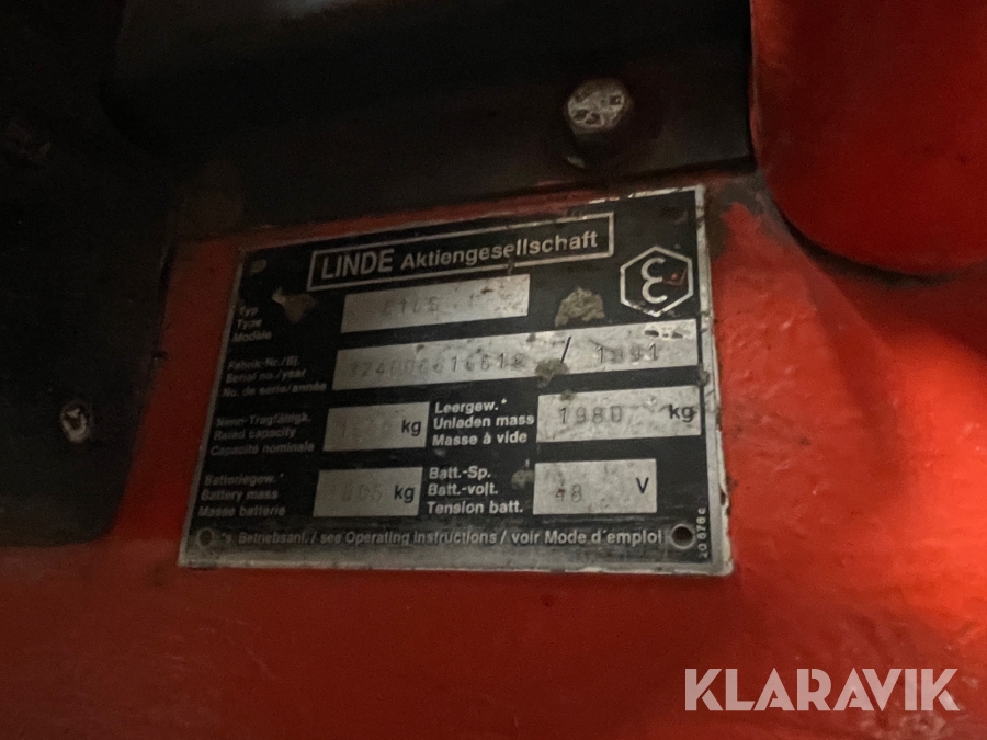 Truck Linde E16S, Oskarshamn, Klaravik auktioner