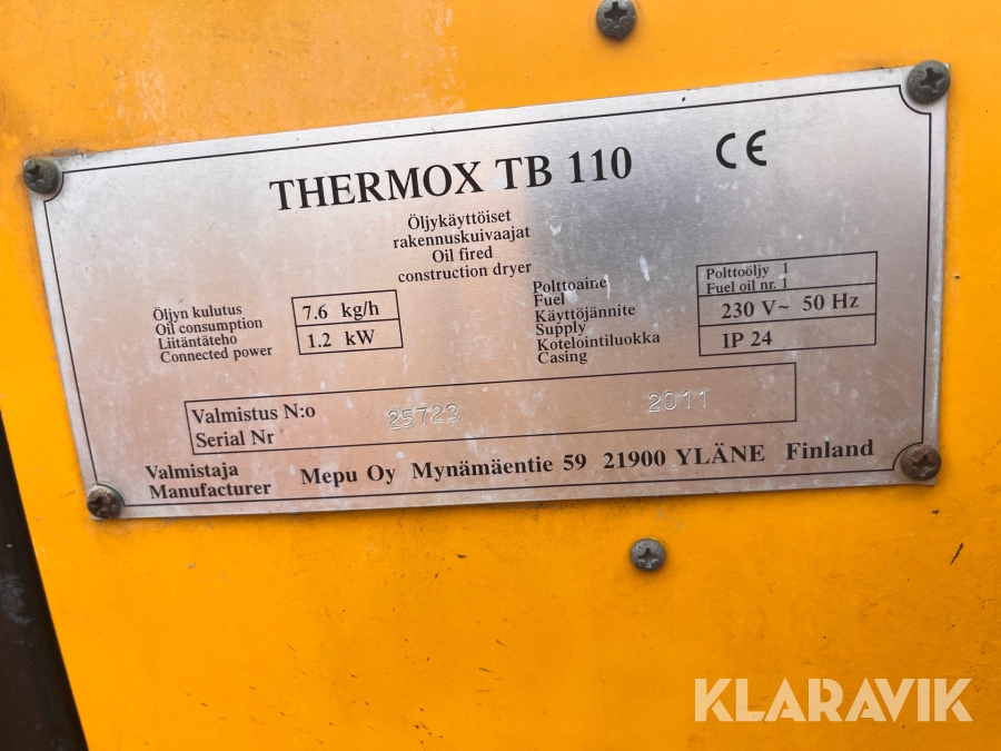 Dieselvärmare Thermox K110, Haninge, Klaravik auktioner