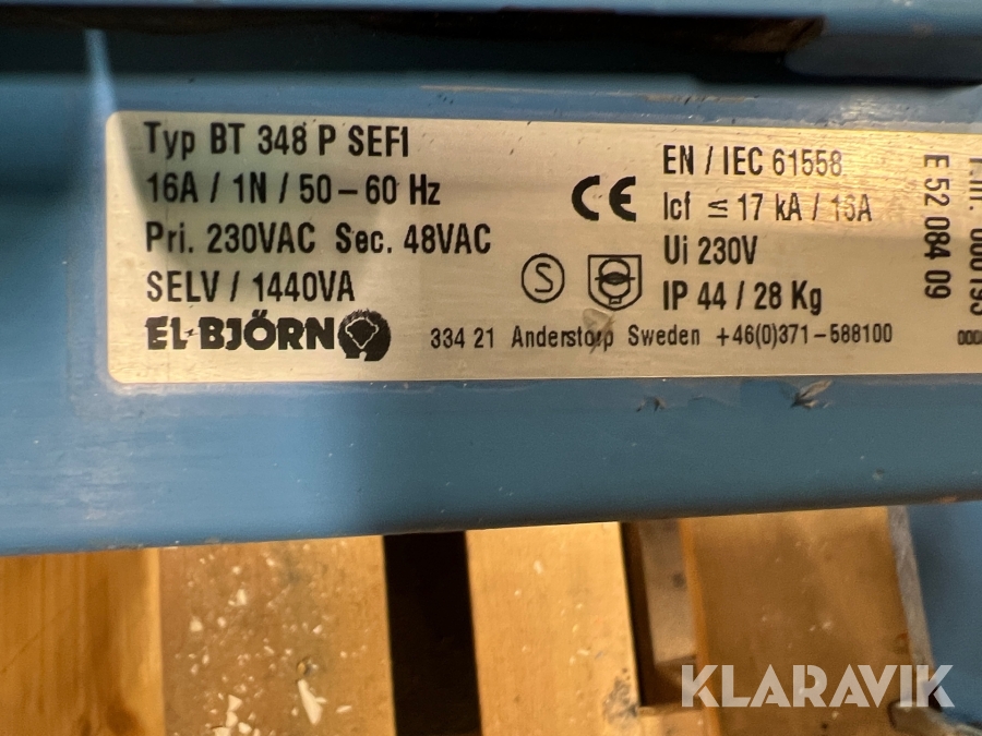 Transformatorer El-Björn 48v-3GRP-Timer, BT348AP, Svalöv, Kl