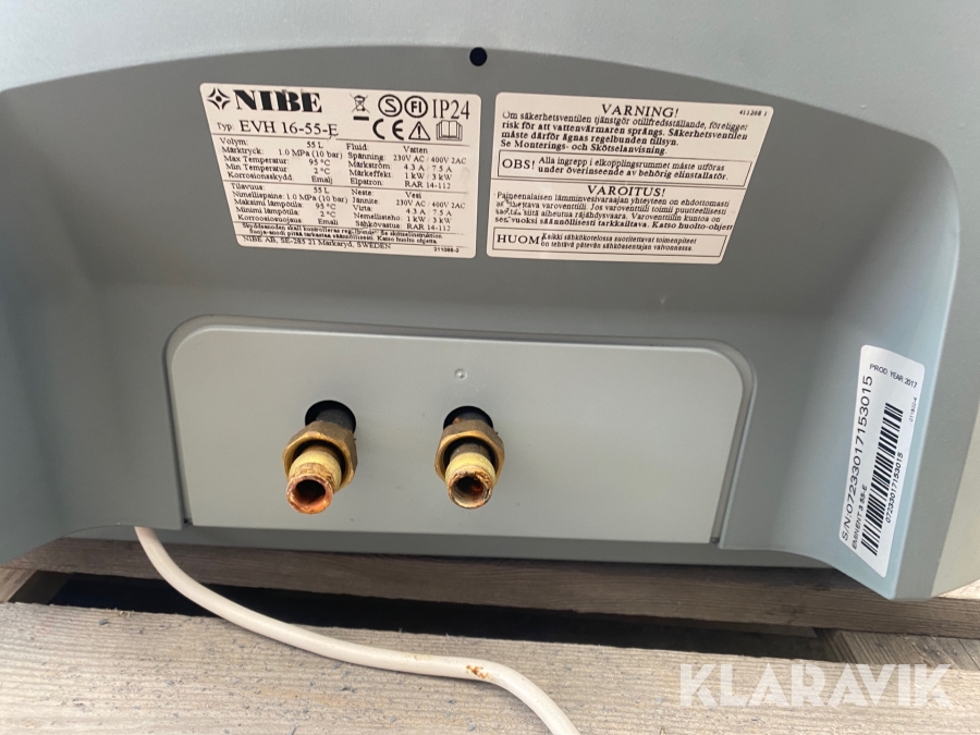 Varmvattenberedare Nibe EVH-16-55-E, Enköping, Klaravik aukt