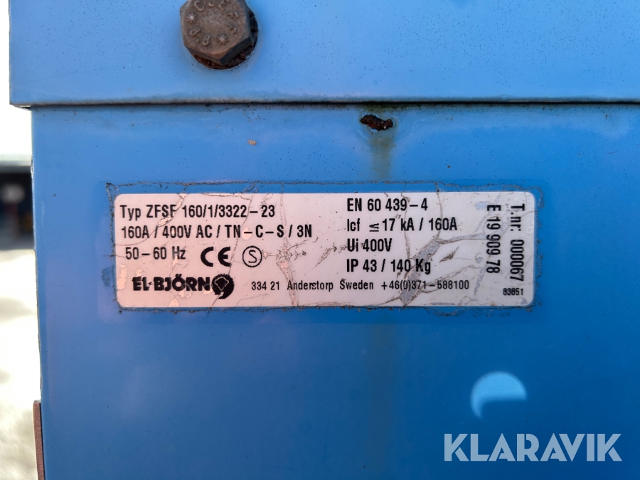 Elcentral El-Björn ZF SF 160, Landskrona, Klaravik auktioner