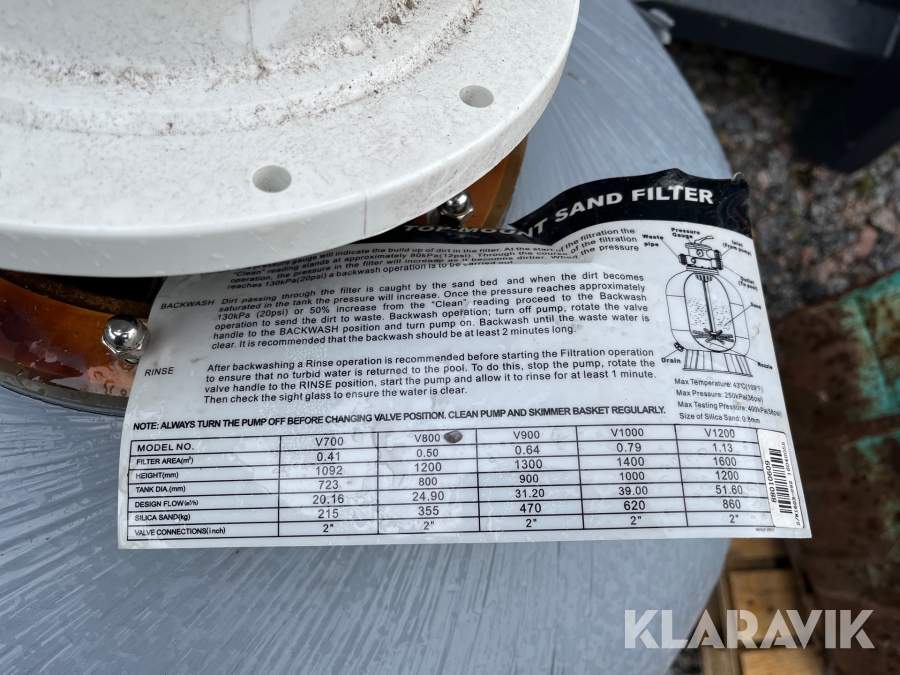 Sandfilter Mega V800, Järfälla, Klaravik auktioner