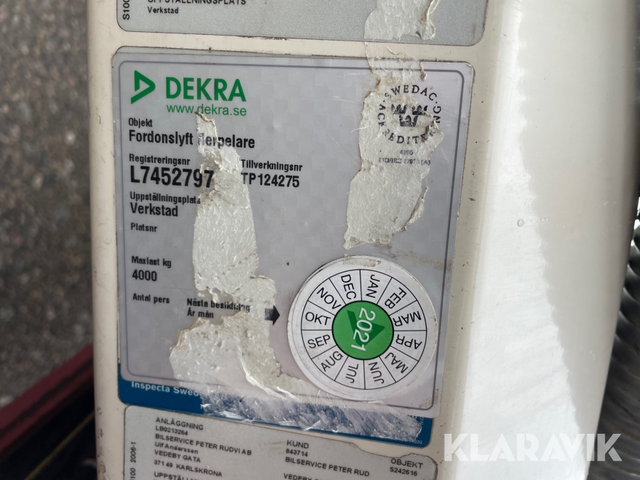 Fyrpelarlyft Stertil Koni ST-4040, Karlskrona, Klaravik aukt