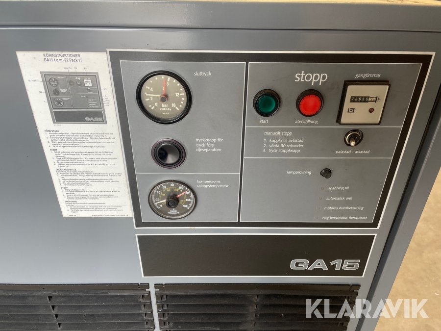 Klaravik Auktioner | Skruvkompressor Atlas Copco GA 15