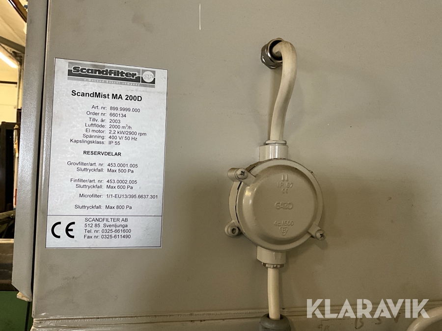 Utsug/oljedimavskiljare ScandMist MA 200 D, Kristinehamn, Kl