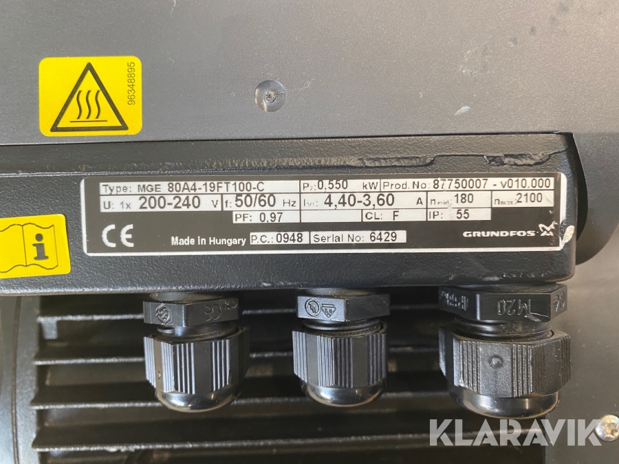 Elmotorn Grundfos MGE 80A4-19FT100-C, Bjuv, Klaravik auktion