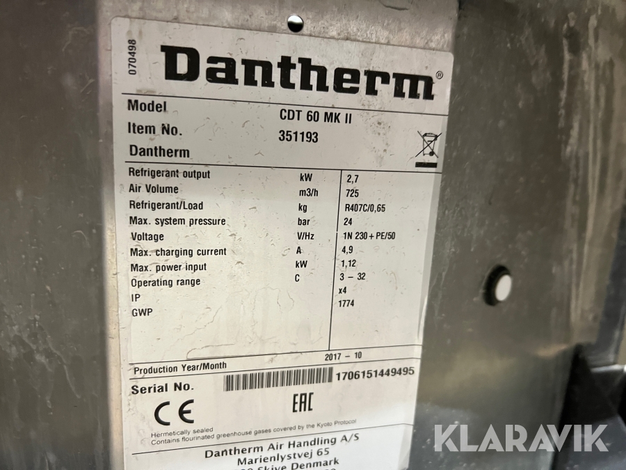 Avfuktare Dantherm CDT 60, Svalöv, Klaravik auktioner