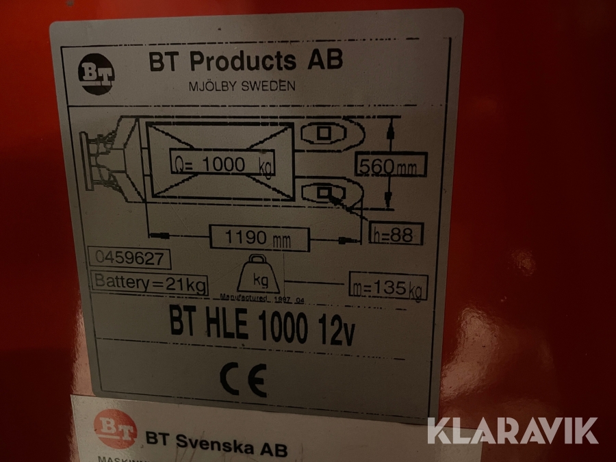 Pallkragar BT HLE 1000 12v, Falun, Klaravik auktioner