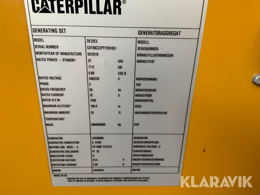 Dieselelverk Cat DE22E3